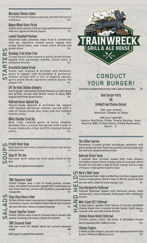Menu - Trainwreck Grill & Ale House