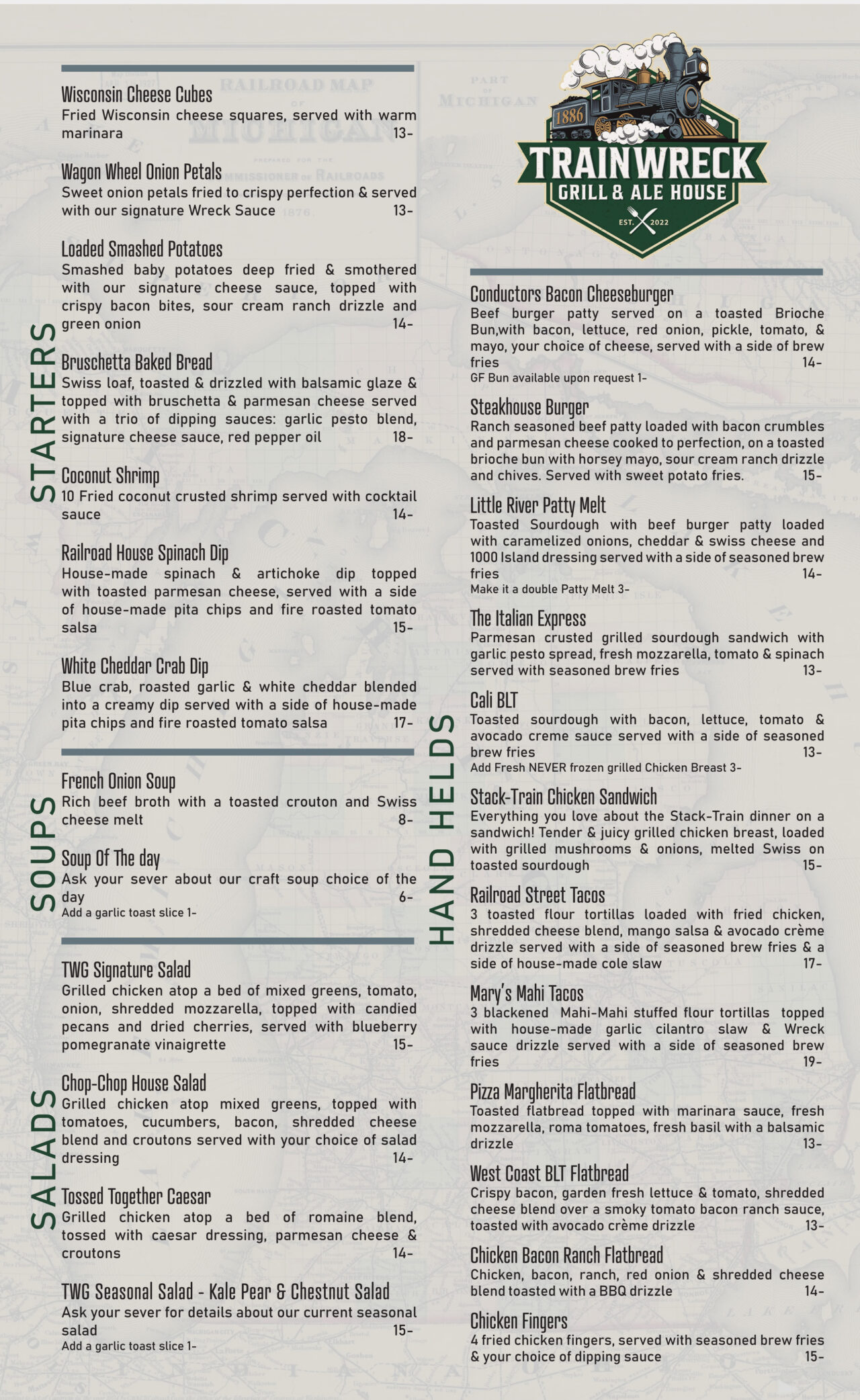 Menu - Trainwreck Grill & Ale House