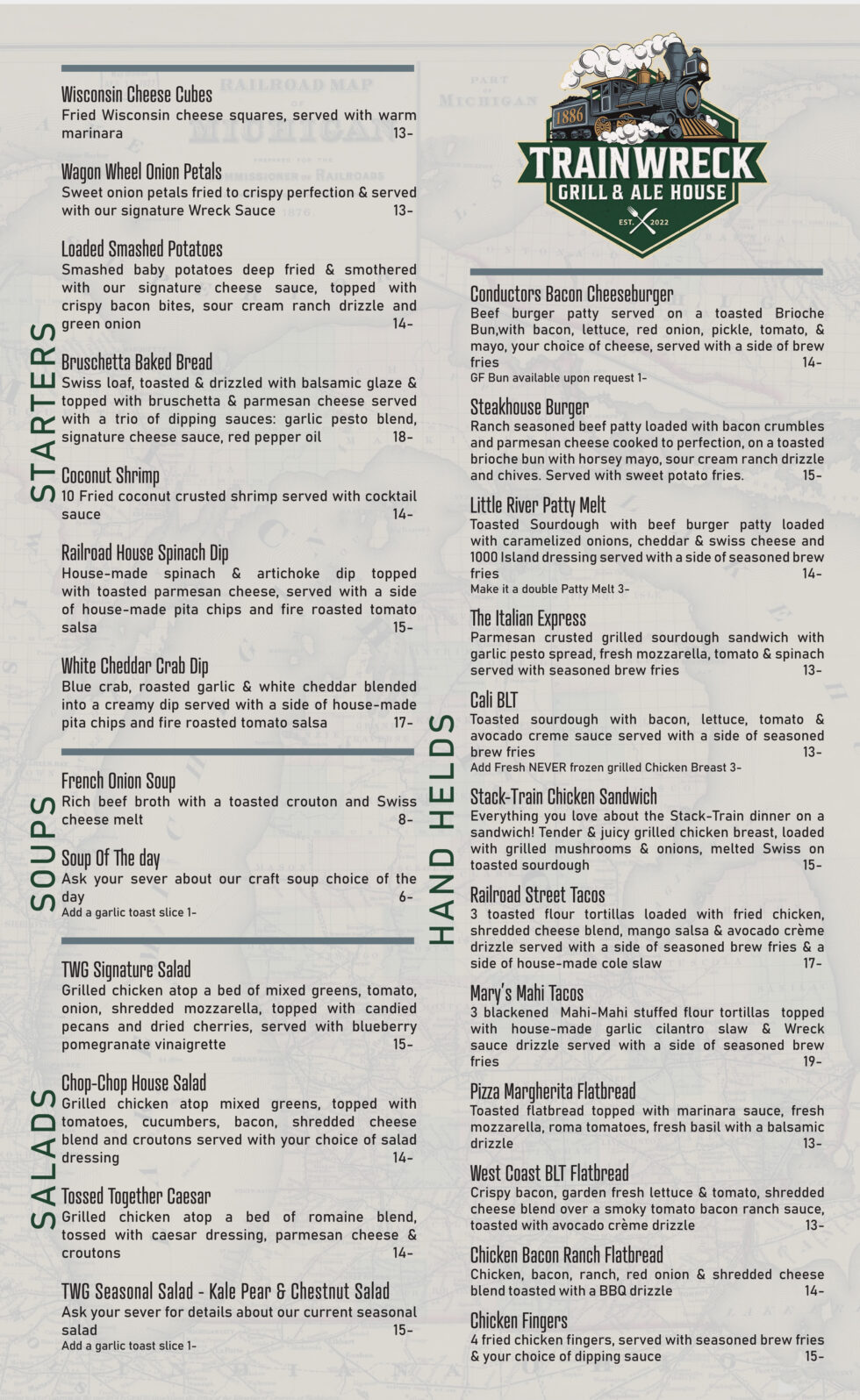 Menu - Trainwreck Grill & Ale House